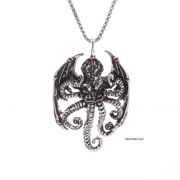 TRICKSKULLS | Jewelry | Winged Octopus Skull Cthulhu Demon Retro ...
